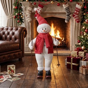 HOMCOM Zpívající lyžařský Santa Claus, 65 cm, animovaná vánoční postava se lyžemi, holemi a aktivací zvukem / dotykem
