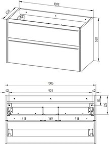 Mereo Mereo, Opto, koupelnová skříňka s keramickým umyvadlem 101 cm, bílá, dub, bílá/dub, černá, CN912
