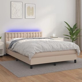Box spring postel matrace a LED cappuccino 140x200cm umělá kůže