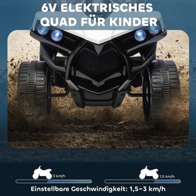 AIYAPLAY Dětské čtyřkolka Elektro 6V dětská čtyřkolka s funkcí vpřed a vzad, hudba, LED světlomety Bílá