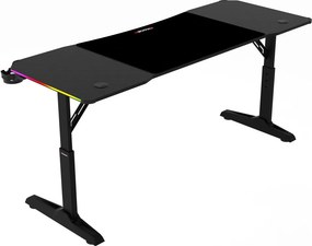 Výškově nastavitelný herní stůl ERACER H1216 — 160x60 cm, kov, melamin, černá, RGB podsvícení