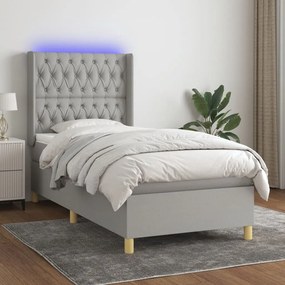 Box spring postel s matrací a LED světle šedá 100x200 cm textil