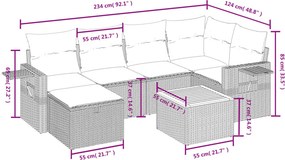 7dílná zahradní sedací souprava s poduškami černá polyratan 3264948
