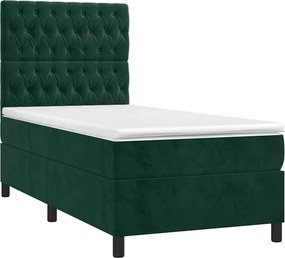 Box spring postel s matrací a LED tmavě zelená 90x190 cm samet 3136278