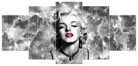 Gario Obraz s hodinami Elektrizující Marilyn Monroe - 5 dílný Rozměry: 150 x 70 cm