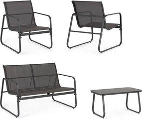 Antracitový ocelový zahradní lounge set pro 4 Gonzalo – Bizzotto