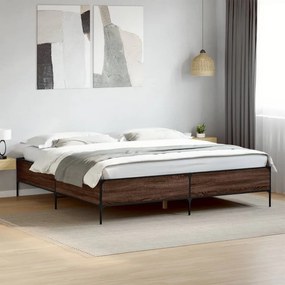 Rám postele hnědý dub 200 x 200 cm kompozitní dřevo a kov 3279781