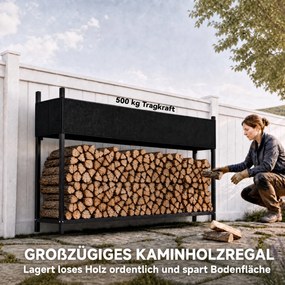 Outsunny Stojan na palivo 202 x 25 x 113 cm, stojan na dřevo s 600D Oxford krytem, ocelový rám do 500 kg, černý