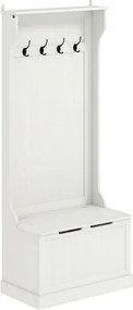 HOMCOM botník s úložnou lavicí, 4 háčky, moderní styl, 71,5x39,5x170 cm, bílá