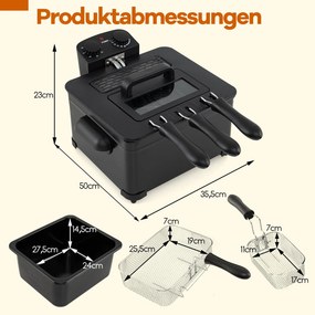 Costway Fritéza 1700 W elektrická fritéza 5 L fritovací hrnec s 1 velkým a 2