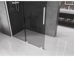 Mexen Velar, sprchová zástěna s posuvnými dveřmi Walk-in 140 x 200 cm, 8mm šedé sklo, bílá matná, 871-140-000-43-20