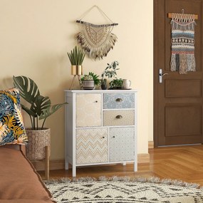 HOMCOM komoda úložná skříňka 2 zásuvky 3 přihrádky protiskluzová obývací pokoj ložnice bílá 68x34x80cm