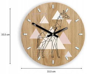 M.Clock Nástěnné dřevěné hodiny žirafa 33x33 cm hnědé