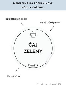 ČAJ ZELENÝ – průhledná samolepka na dózu, tučné písmo, 5 cm | DomaLEP