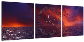 Obraz moře s ptáky (s hodinami) (90x30 cm)
