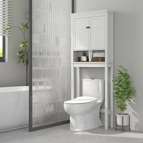 HOMCOM Skříňka na WC s úložným prostorem nad toaletou, policový regál do koupelny - 70 x 20 x 175 cm, Bílá | Aosom