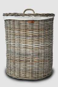 Vingo Ratanový koš na prádlo s víkem, kulatý - šedý Rozměry (cm): průměr 61, v. 75