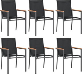 7dílný zahradní jídelní set černý textilen a ocel 3187046