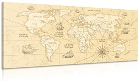 Obraz mapa světa s loďkami - 120x60 cm