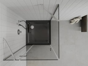 Mexen Roma, sprchový kout s křídlovými dveřmi 90 (dveře) x 90 (stěna) cm, 6mm čiré sklo, chromový profil + slim sprchová vanička černá + chromový sifon, 854-090-090-01-00-4070
