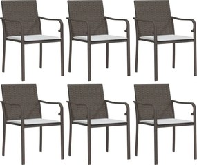 vidaXL Zahradní židle s poduškami 6 ks 56 x 59 x 84 cm polyratan [3187074] Barva: Hnědá
