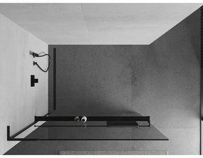 Mexen Kioto+ L, sprchová zástěna Walk-In s poličkou a věšákem 115 x 200 cm, 8mm čiré sklo, černý profil, 800-115-123-70-00