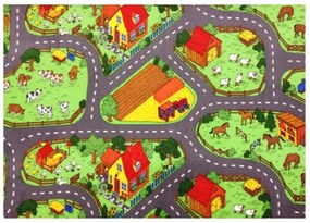 Vopi | Dětský koberec Farma II. - kulatý 200 cm průměr, šedozelený