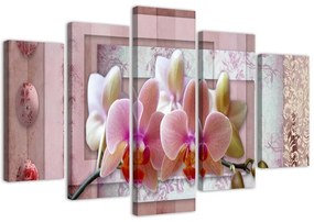 Obraz na plátně pětidílný Růžové květiny orchidejí - 100x70 cm