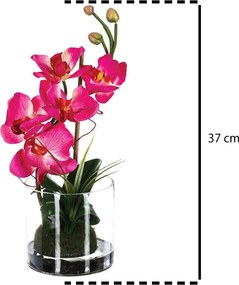 Růžová orchidej v skleněné váze, domácí dekorace, výška 37 cm