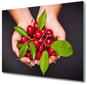 Skleněná krájecí deska Třešně v ruce 60x52 cm