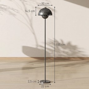 HOMCOM Stolní lampa, kulaté stínidlo, nožní spínač, dlouhý kabel, elegantní vzhled, kov, šedá
