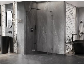Mexen Lunar, L pětiúhelníkový sprchový kout naklápěcí doleva 100 x 100 cm, 8mm čiré sklo, grafitový profil, 831L-100L-100P-95-00-L