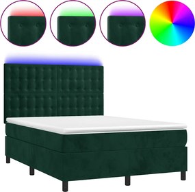 Box spring postel s matrací a LED tmavě zelená 140x190 cm samet 3136362