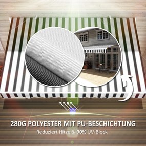 Balkonová markýza Outsunny, 3,95 x 2,45 x 3,50 m, odolná proti UV záření, pro všechny povrchy, s ruční klikou, hliník, polyester, bílá + modrá | Aoso