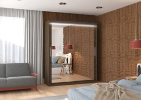 Posuvná skříň se zrcadlem a LED osvětlením ETTORE 180 choco