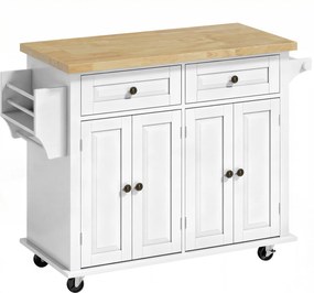 HOMCOM kuchyňský ostrov na kolečkách se zásuvkami, 111 x 44,5 x 82,5 cm, bílý