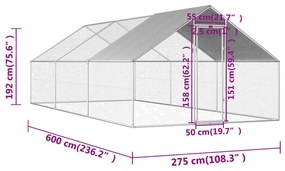 vidaXL Marketos Venkovní klec pro kuřata 2,75 x 8 x 1,92 m pozinkovaná ocel