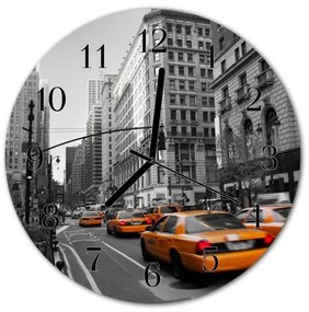 Nástěnné hodiny obrazové na skle - Taxi ve městě