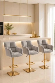 LuxuryForm DESIGN Barová židle AMALFI VELUR na zlaté hranaté podstavě - světle šedá