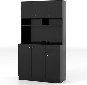 Costway Dřevěná kuchyňská skříň se zásuvkami a USB porty a bufetová typu C