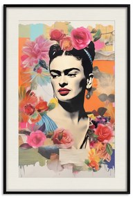 Plakát Collage With Frida - Colorful Composition With Portrait and Flowers in the Background