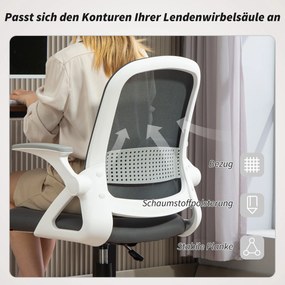 HOMCOM ergonomická síťovaná kancelářská židle se sklápěcími područkami, bederní oporou, výškově nastavitelná otočná židle s náklonem, šedá