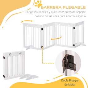 Skládací 4-panelová bariéra pro psy PawHut 204x61 cm - Bezpečnostní bariéra pro psy s dřevěnou konstrukcí a podpěrnými nohami do chodby a na schody B…