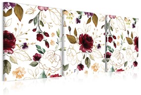 Malvis ® Obraz akvarelové růže ROZMĚR (šířka x výška): třídílný obdélník 90x60 cm