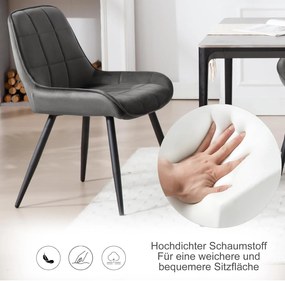 WOLTU Sada 2 čalouněných jídelních židlí z sametu s ergonomickou opěrkou, tmavě šedá