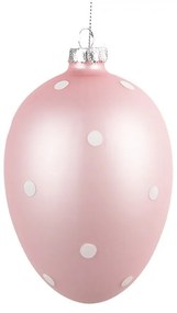Růžové závěsné skleněné vajíčko s puntíky Egg Dots - Ø 8*12 cm