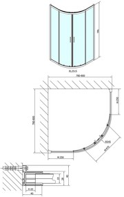 Polysan EASY LINE čtvrtkruhová sprchová zástěna 800x800mm, L/R, čiré sklo EL2515