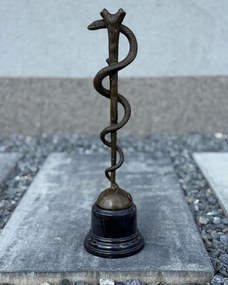 Bronzová socha Hůl Asklépia - lékařská symbolika