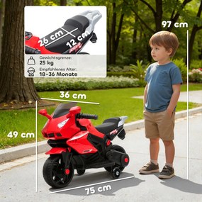 AIYAPLAY Elektrická motorka pro děti, klakson, světla, hudební funkce, 2,5 km/h, červená