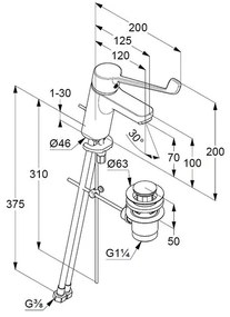 KLUDI PURE&EASY jednopáková umyvadlová baterie s lékařskou pákou 180 mm, s odpadovou soupravou, chrom, 372870565